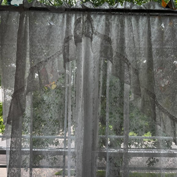 Accents | 2 Beautiful All Over Floral Design Net Curtains With Rod ...